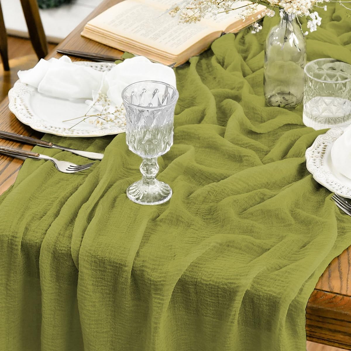 Click here for Artoid Mode Boho Cheesecloth Gauze Grass Green Wed... prices