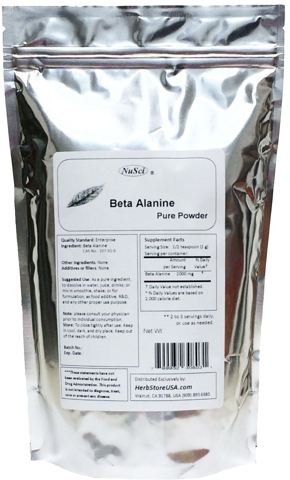 NuSci Pure Beta Alanine Powder for Endurance 500 grams (1.1 lb ...