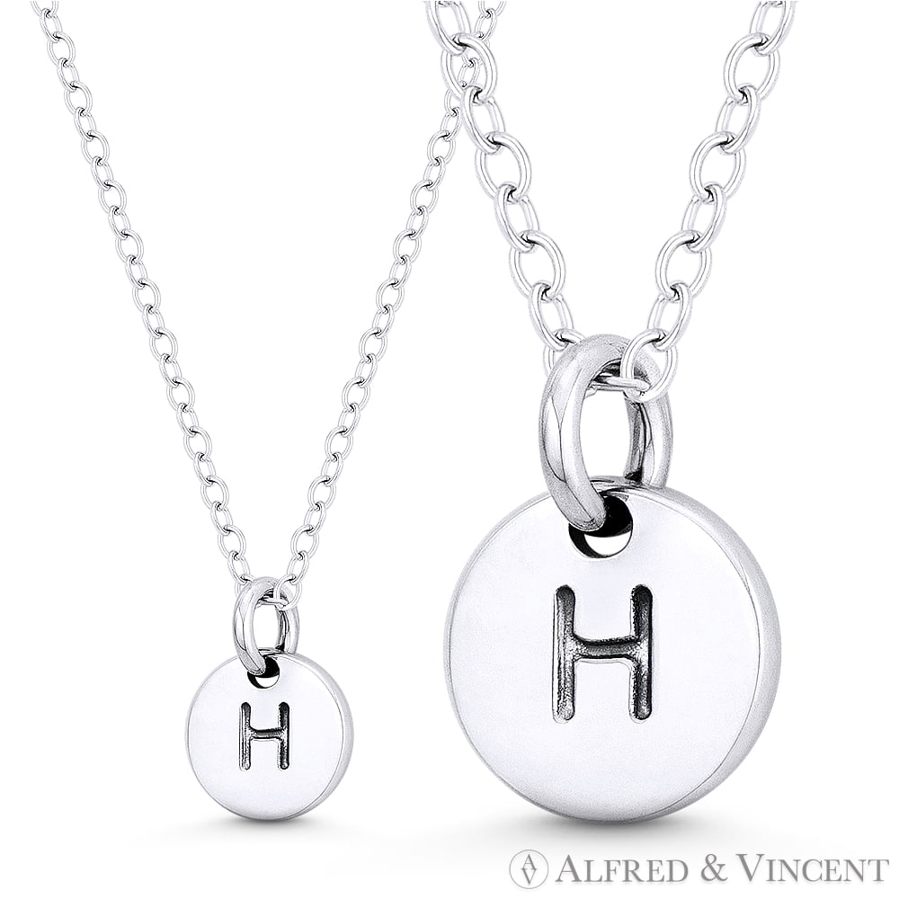 Initial Letter "H" Engraved Tiny 11x8mm (0.4"x0.3") Circle Pendant ...