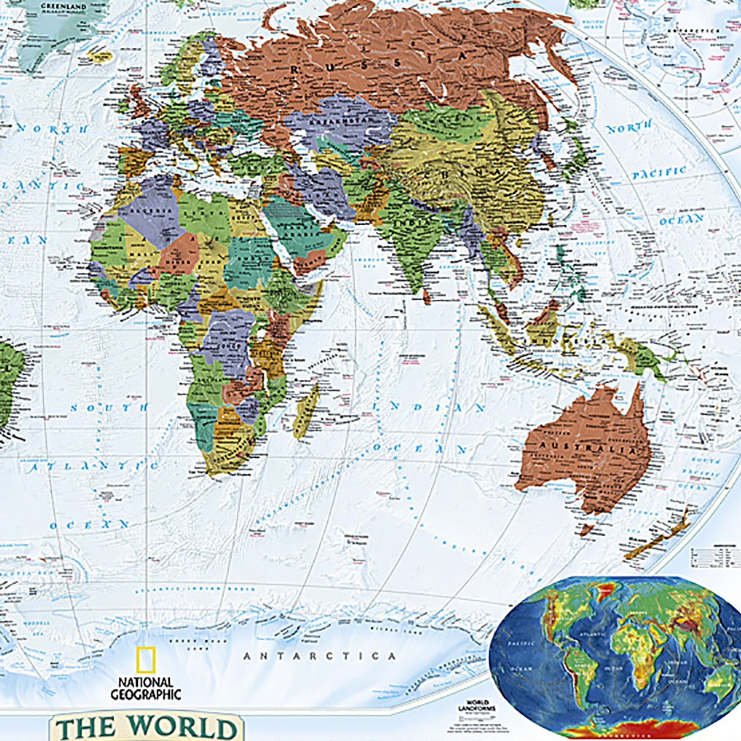 National Geographic World Physical Map Laminated Poster