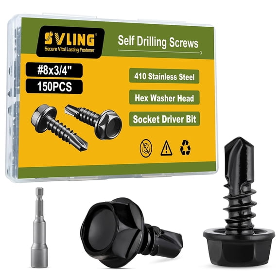 #8 x 3/4" Black Self Tapping Screws for Metal, 150PCS Self Drilling ...
