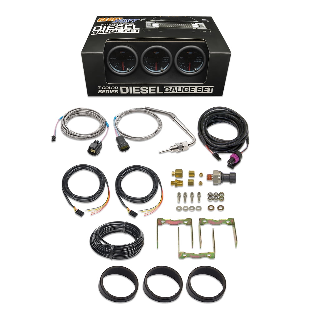 GlowShift Tinted 7 Color Diesel Gauge Set - 60psi Boost, 2400 Pyrometer ...