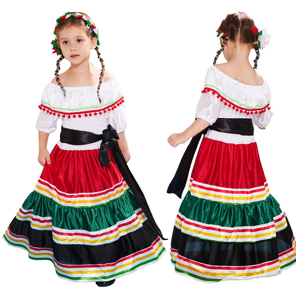 Girl Mexican Dress Halloween Costume Kids Traditional Senorita Blouse ...
