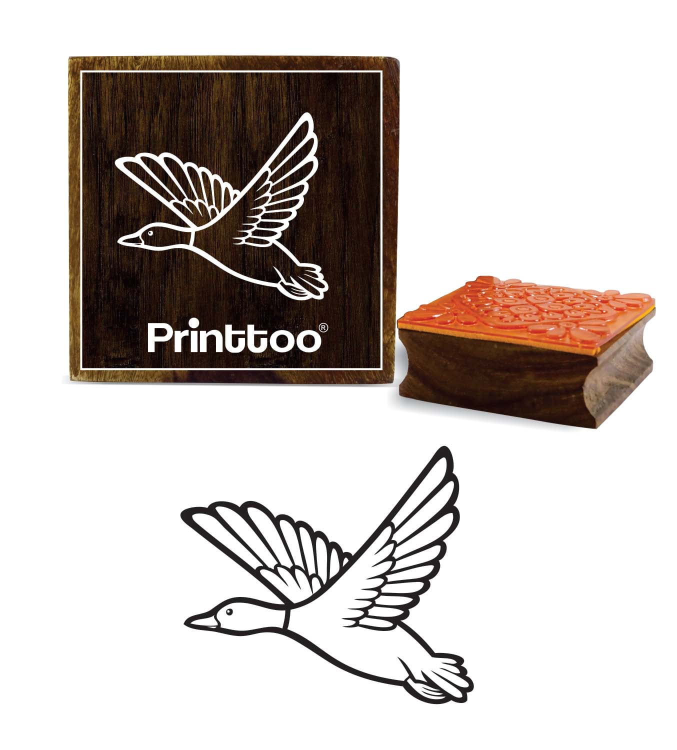 Printtoo Flying Duck Pattern Craft Textile Square Wooden Rubber Stamp ...