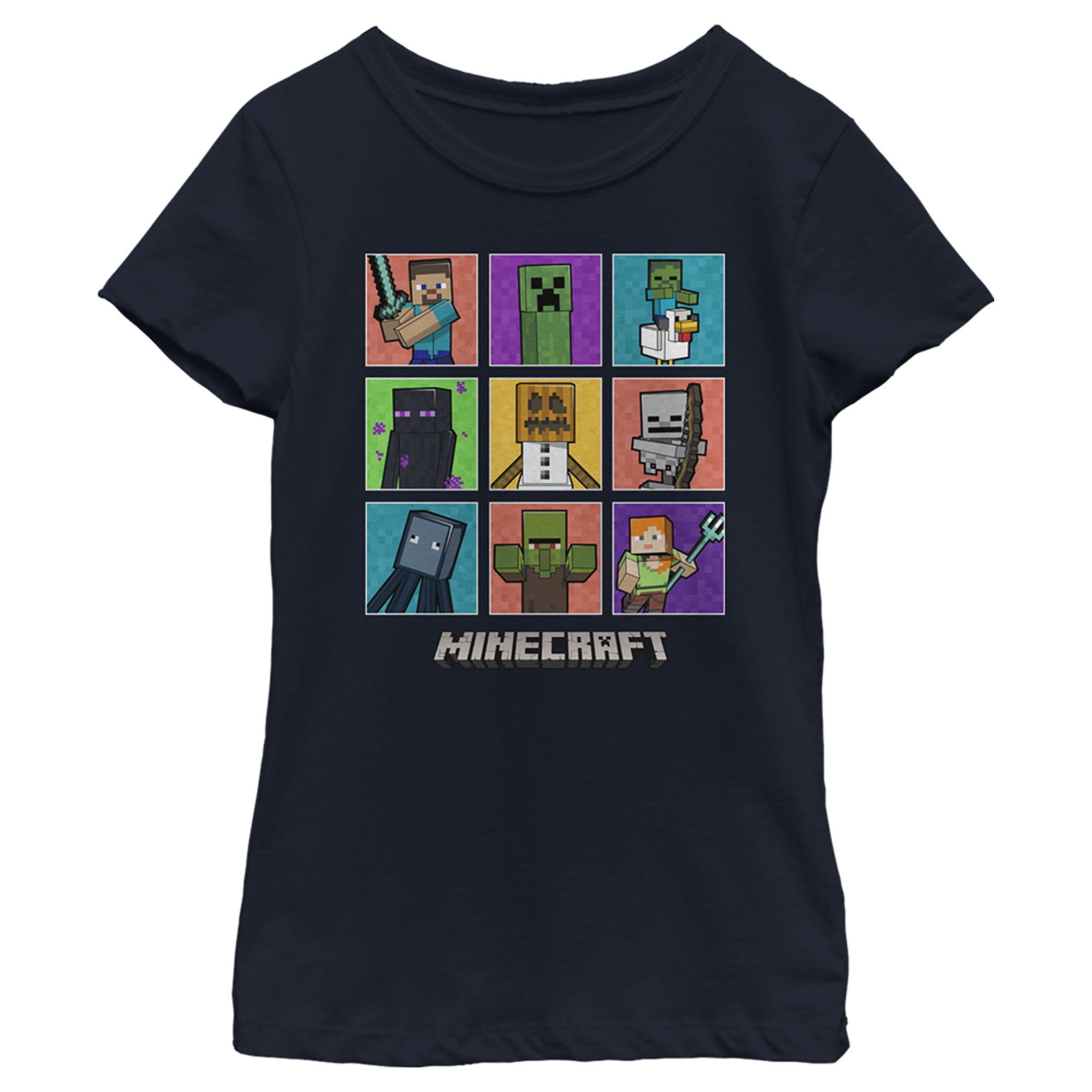 Girl's Minecraft Character Boxes Graphic Tee Navy Blue Large - Walmart.com