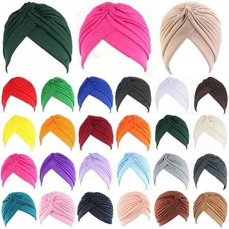 Womens Solid Muslim Turban Caps Head Wrap Bandana Chemo Islamic Hats ...