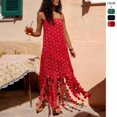 Blue Summer Spaghetti Strap Maxi Dress With 3D Circular Overlay And ...