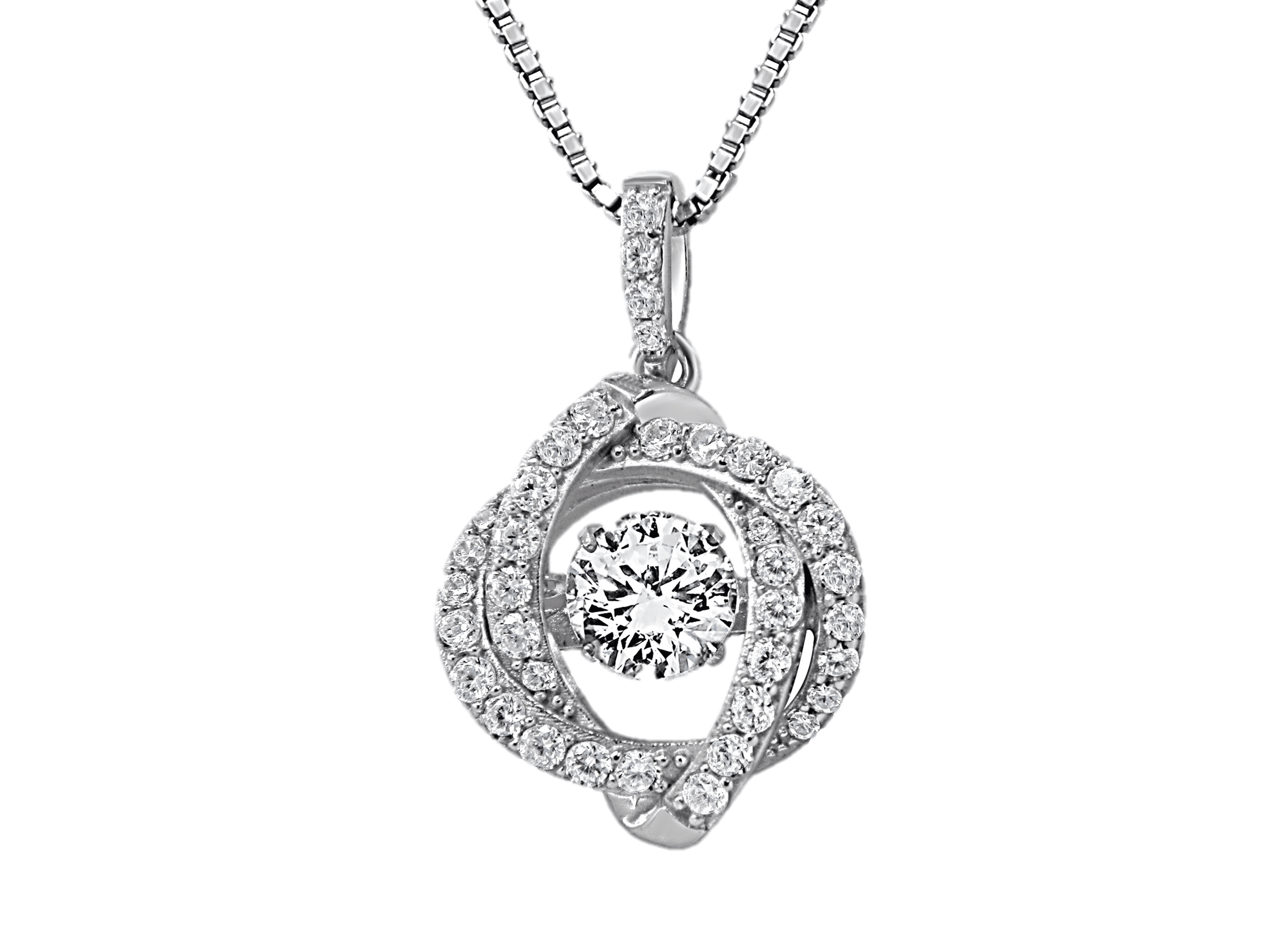 Swirl Dancing Stone (CZ) Pendant Platinum Plated Silver W/ Adj. Chain ...
