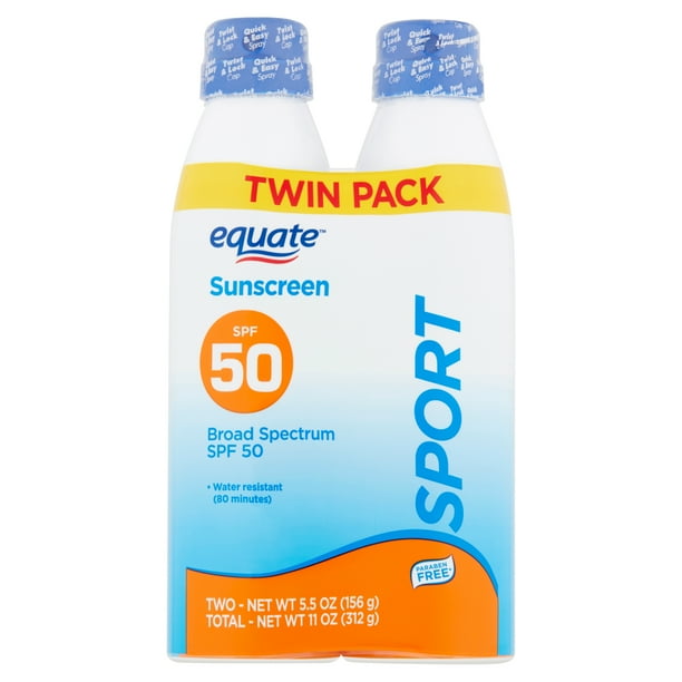 Equate Sport Broad Spectrum Sunscreen Spray Twin Pack, SPF 50, 5.5 oz ...