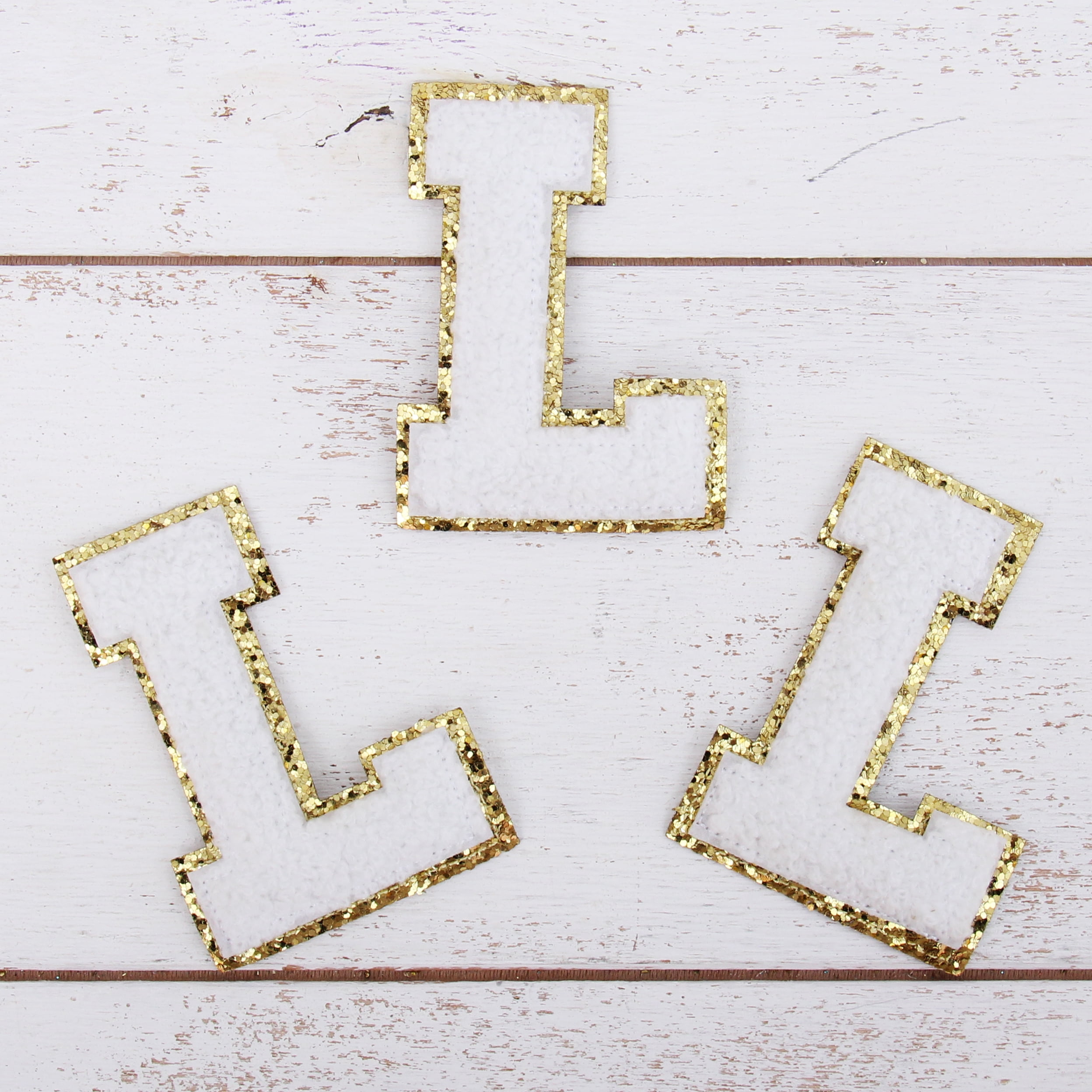 3 Pack Chenille Iron On Glitter Varsity Letter "L" Patches - White ...