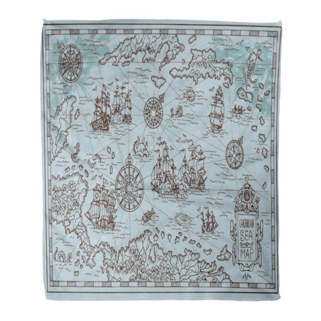 HATIART Flannel Throw Blanket Old Map of The Caribbean Sea Pirate Ships ...