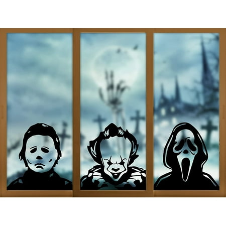 Halloween Window Decals 15.7 x 39.4" Large Michael Myers Clown Ghost ...