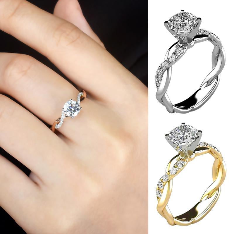 Womens Valentine's Gifts Silver Ring Zircon Diamond Elegant Rings ...
