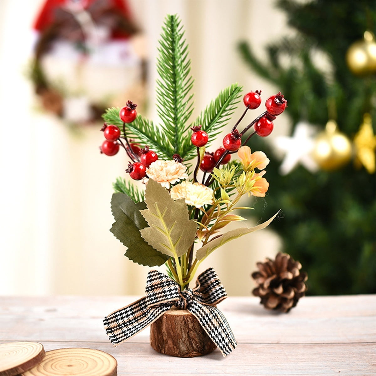 Mini Christmas Tree Fruit Decoration with Base New Year Tabletop Home ...