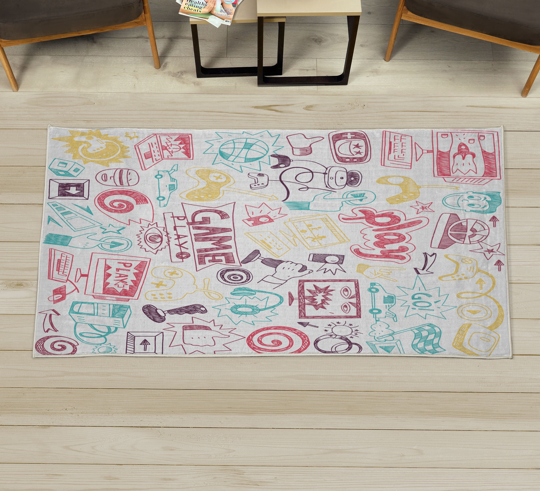 Video Games Decorative Rug, Monochrome Sketch Gaming Design Racing ...