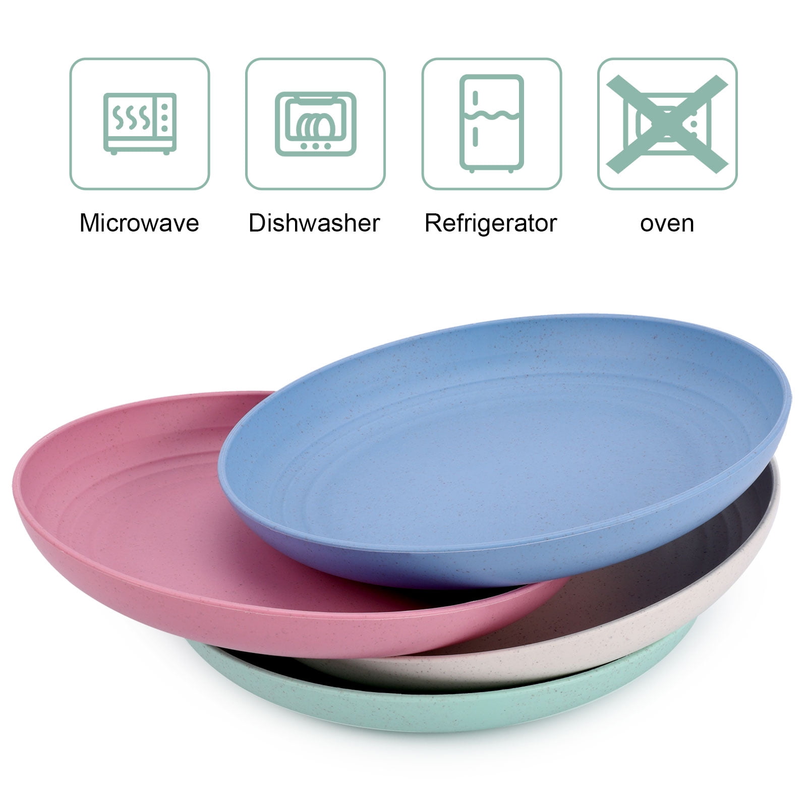 Acekid 4 Pcs Wheat Straw Plates Set, Lightweight 7.8 inch Round ...