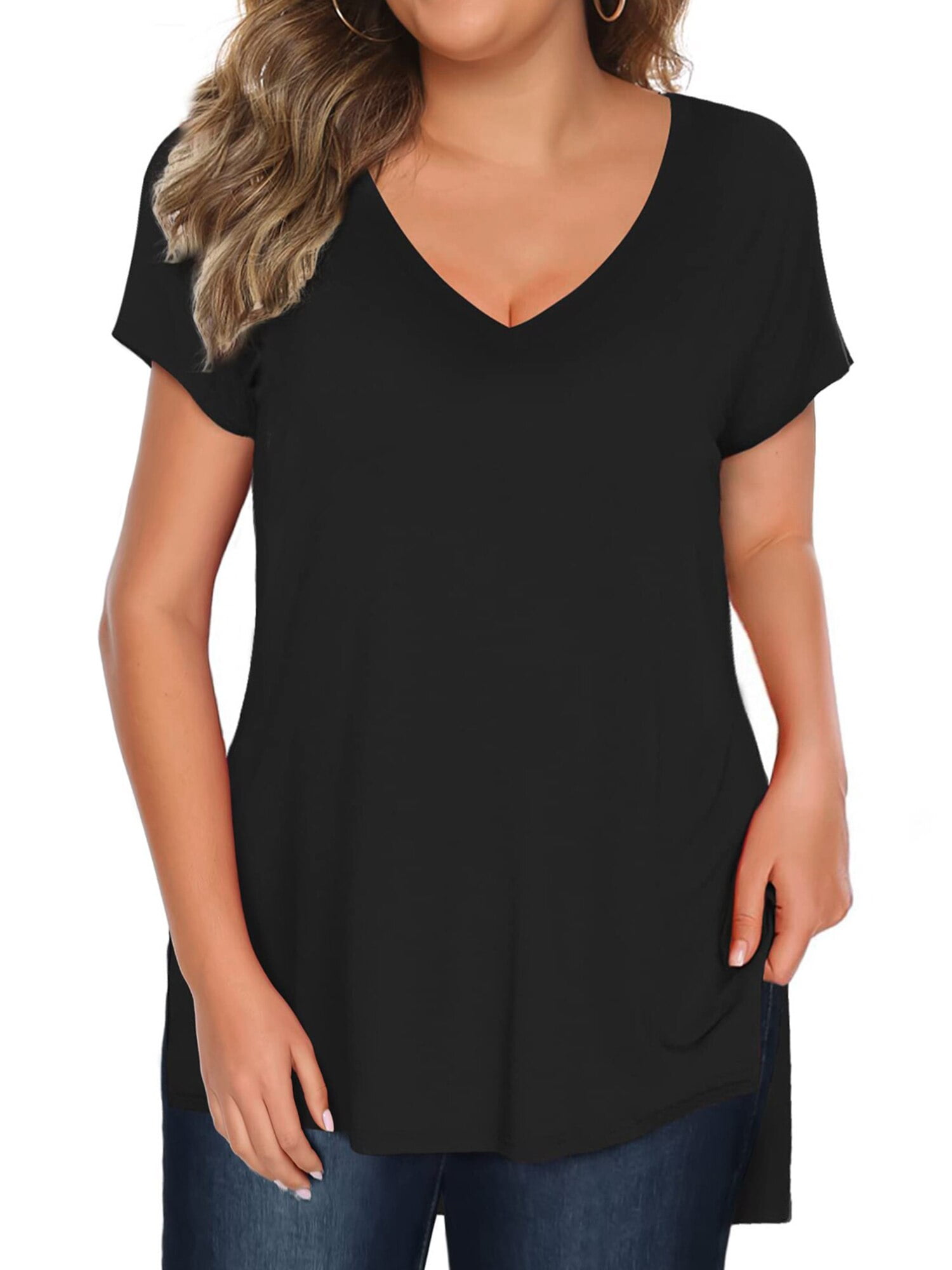 Moshu Plus Size T Shirts For Women Short Sleeve V Neck Womens Tops