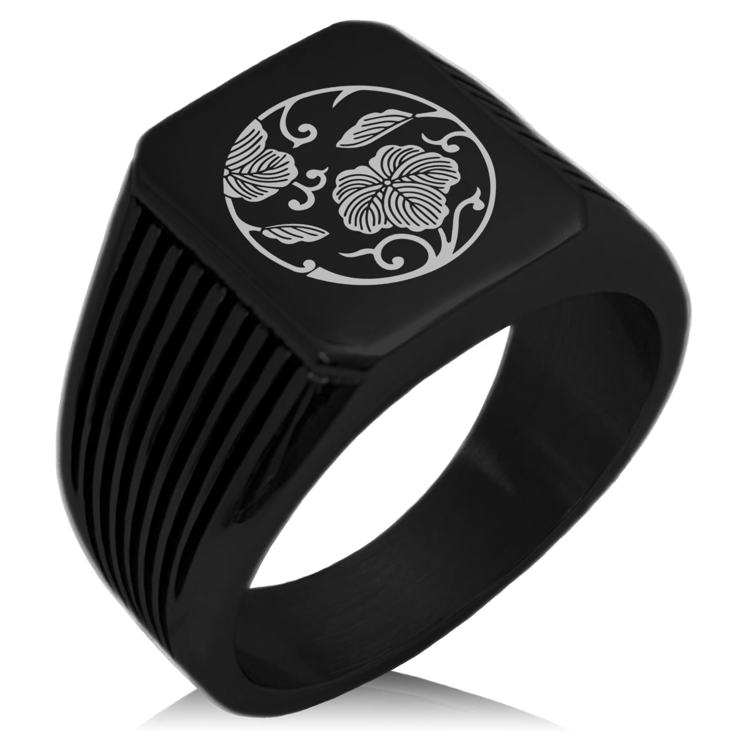 Stainless Steel Ivy Branch Kamon Crest Needle Stripe Pattern Biker ...