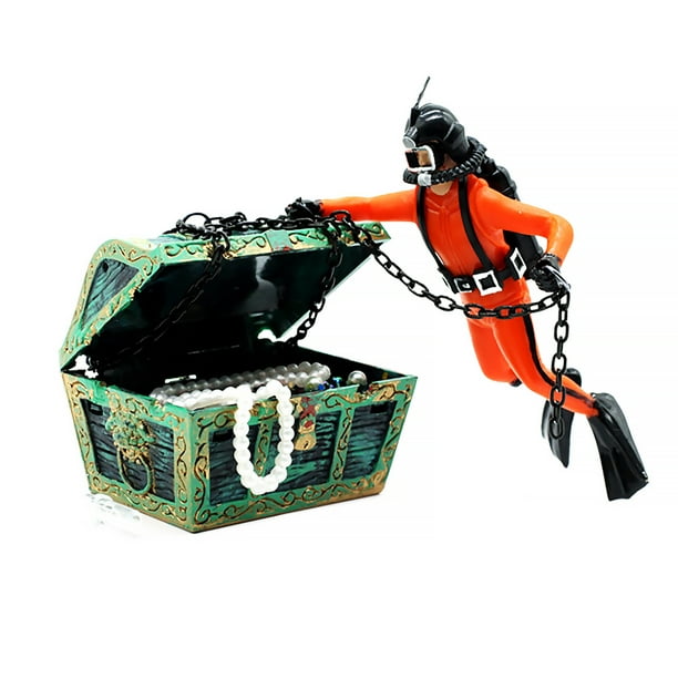 Clairlio Fish Tank Treasure Chest and Diver Live-Action Aerating ...