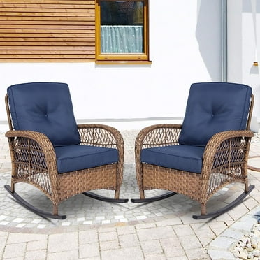 W WARMHOL Outdoor Wicker Rocking Chair with Thickened Cushions, All ...