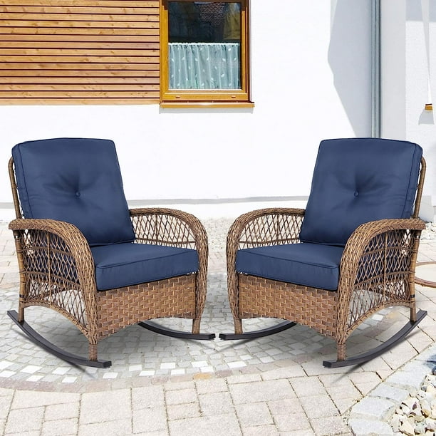 SOCIALCOMFY Outdoor Wicker Rocking Chair, Patio Rattan Rocker Chair ...