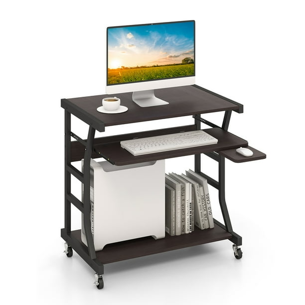 Costway 29.5" Mobile Computer Desk Rolling Laptop Cart with Pull-out ...
