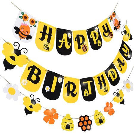 Bee Themed Birthday Party Decorations Happy Birthday Banner with Bee ...