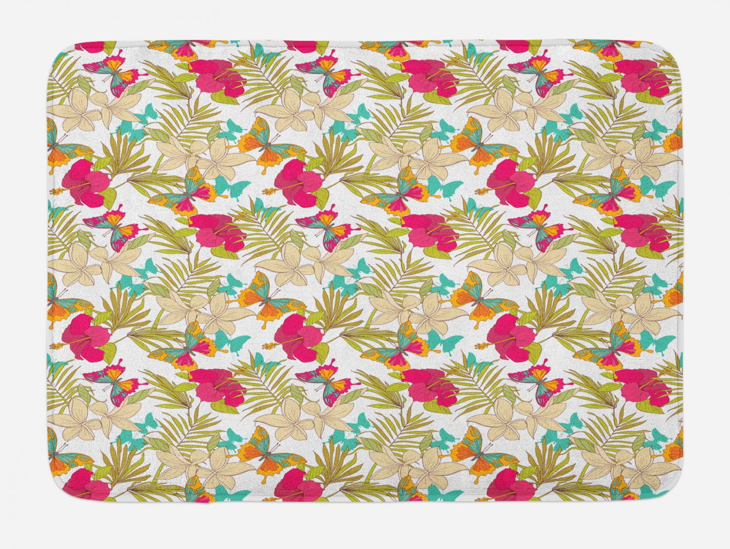 Hawaiian Bath Mat, Tropical Frangipani and Hibiscus Blossoms Exotic ...