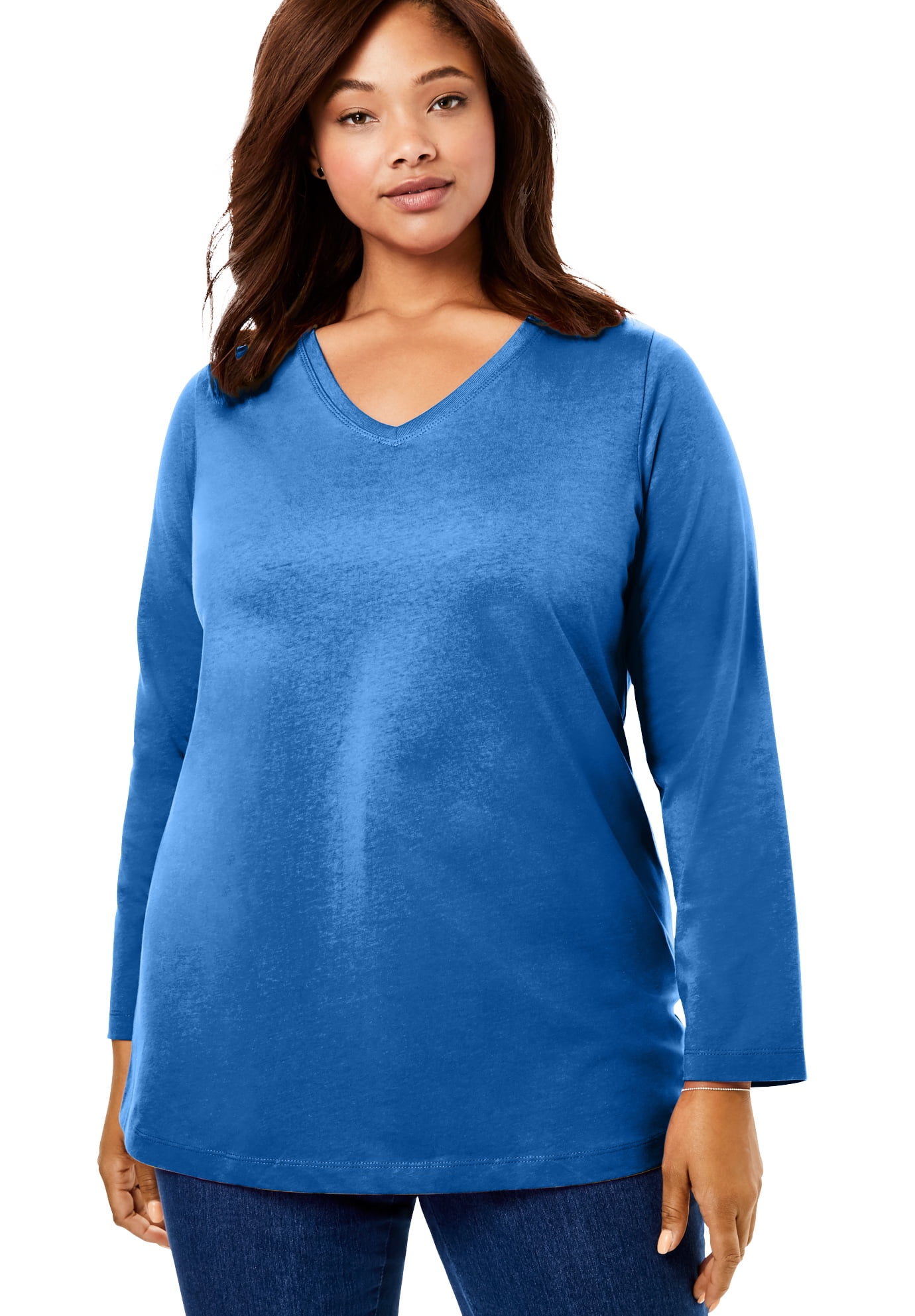 Woman Within Plus Size Perfect V Neck Long Sleeve Tee T Shirt