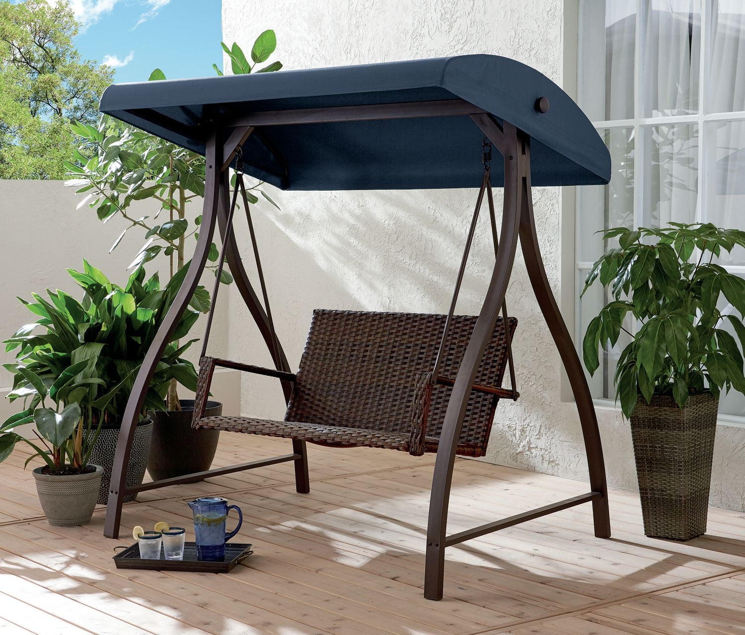 HOMETRENDS 2- Seat Steel Canopy Outdoor Swing, Blue - Walmart.ca