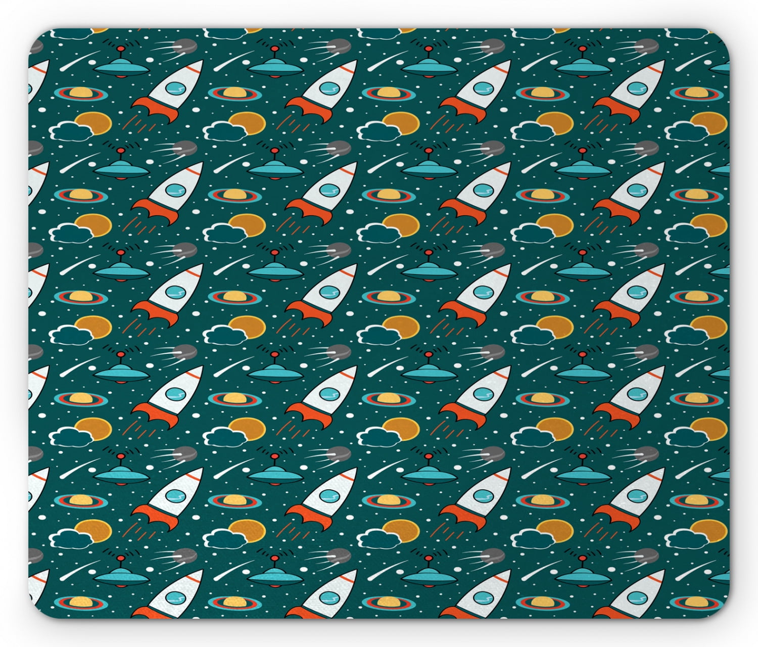 Spaceship Mouse Pad, Outer Space Cartoon with Dotted Backdrop ...