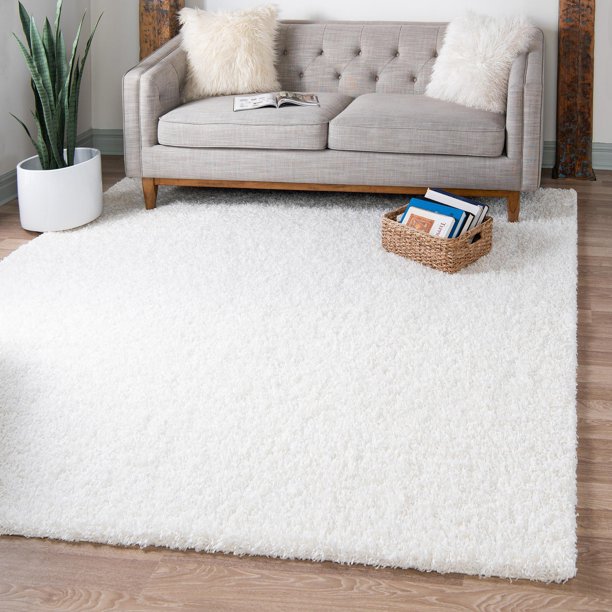Rugs.com Solid Shag Collection Rug – 3 Ft Square Snow White Shag Rug ...