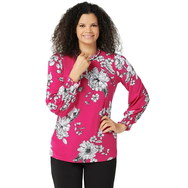 Susan Graver Susan Graver Womens Smocked Cuffs Printed Liquid Knit