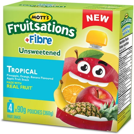 Mott's Fruitsations +Fibre Unsweetened Apple Sauce Pouches, Tropical ...