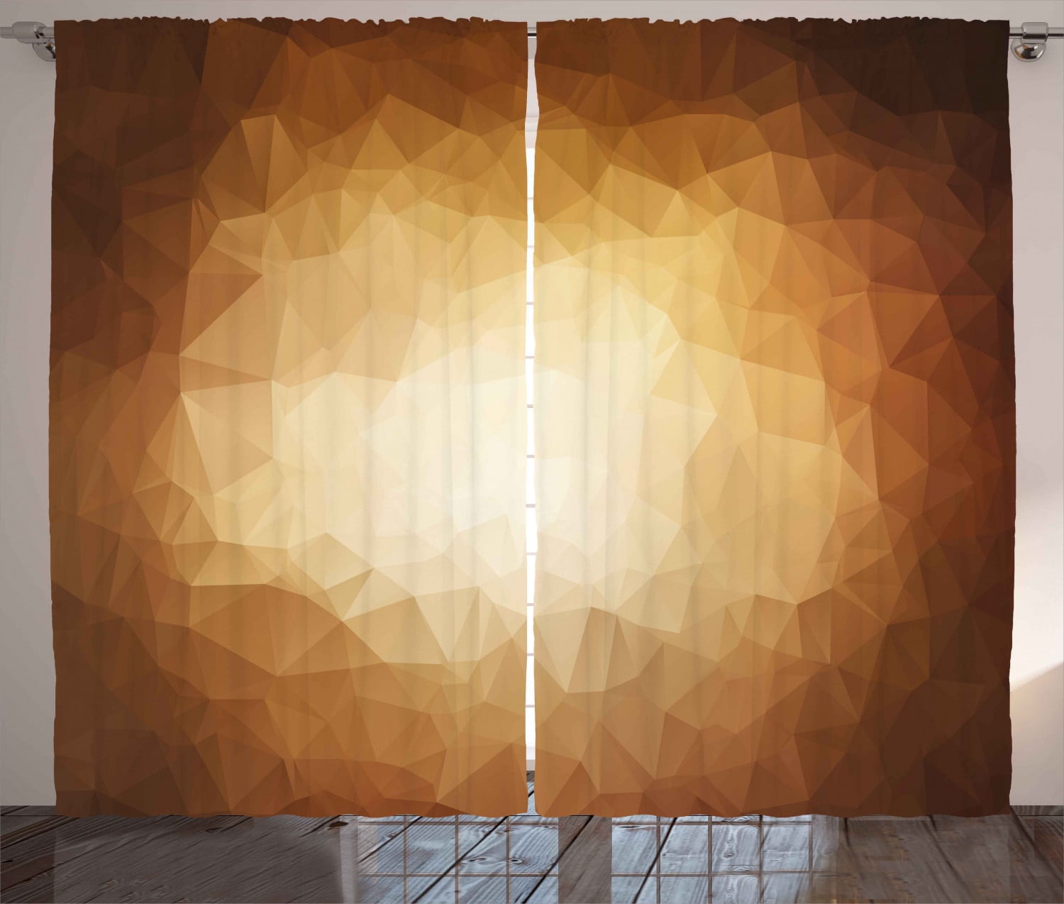 Tan Curtains 2 Panels Set, Abstract Triangles in Mosaic Form Modern ...