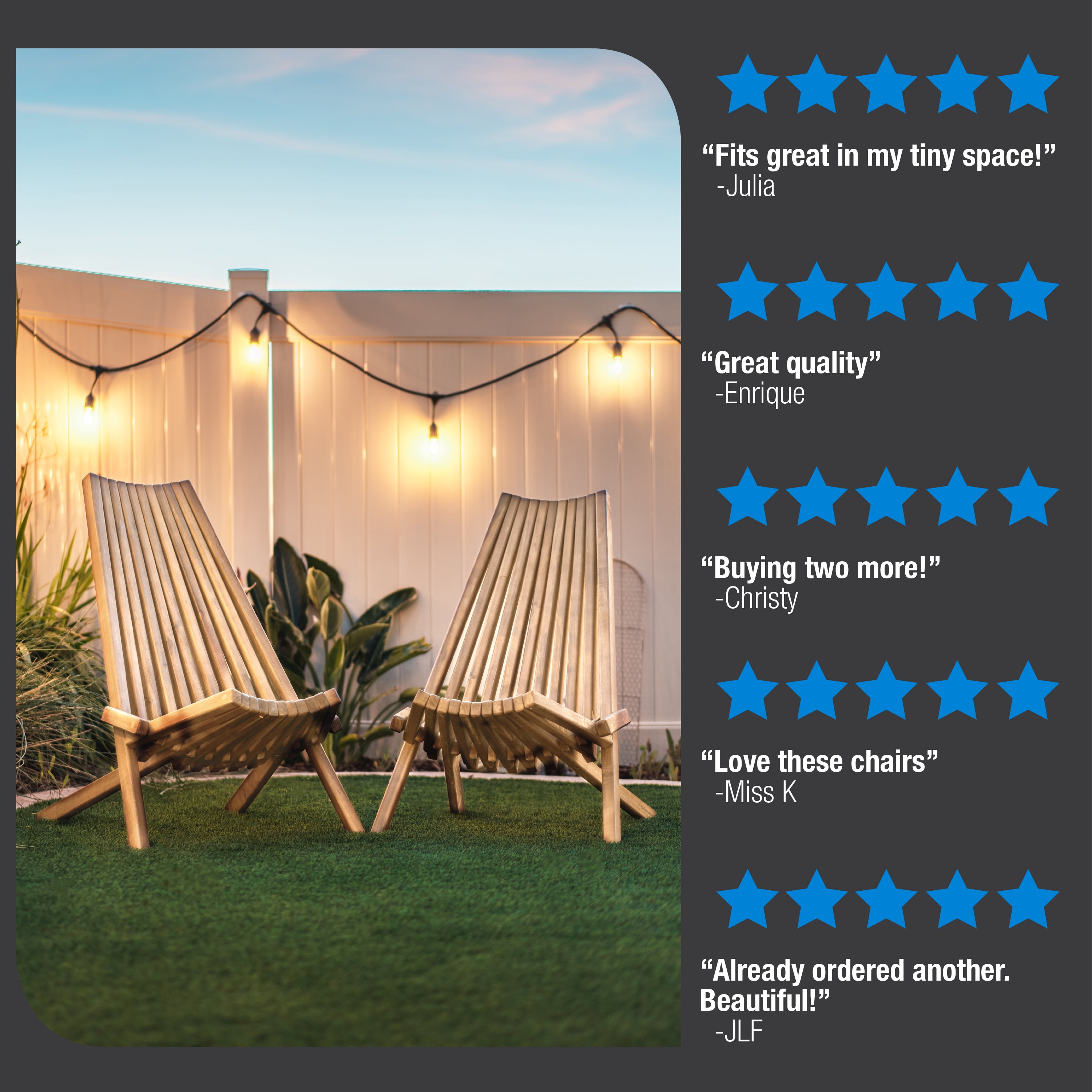 Buy CleverMade Tamarack Folding Wooden Outdoor Chair - Foldable Low ...