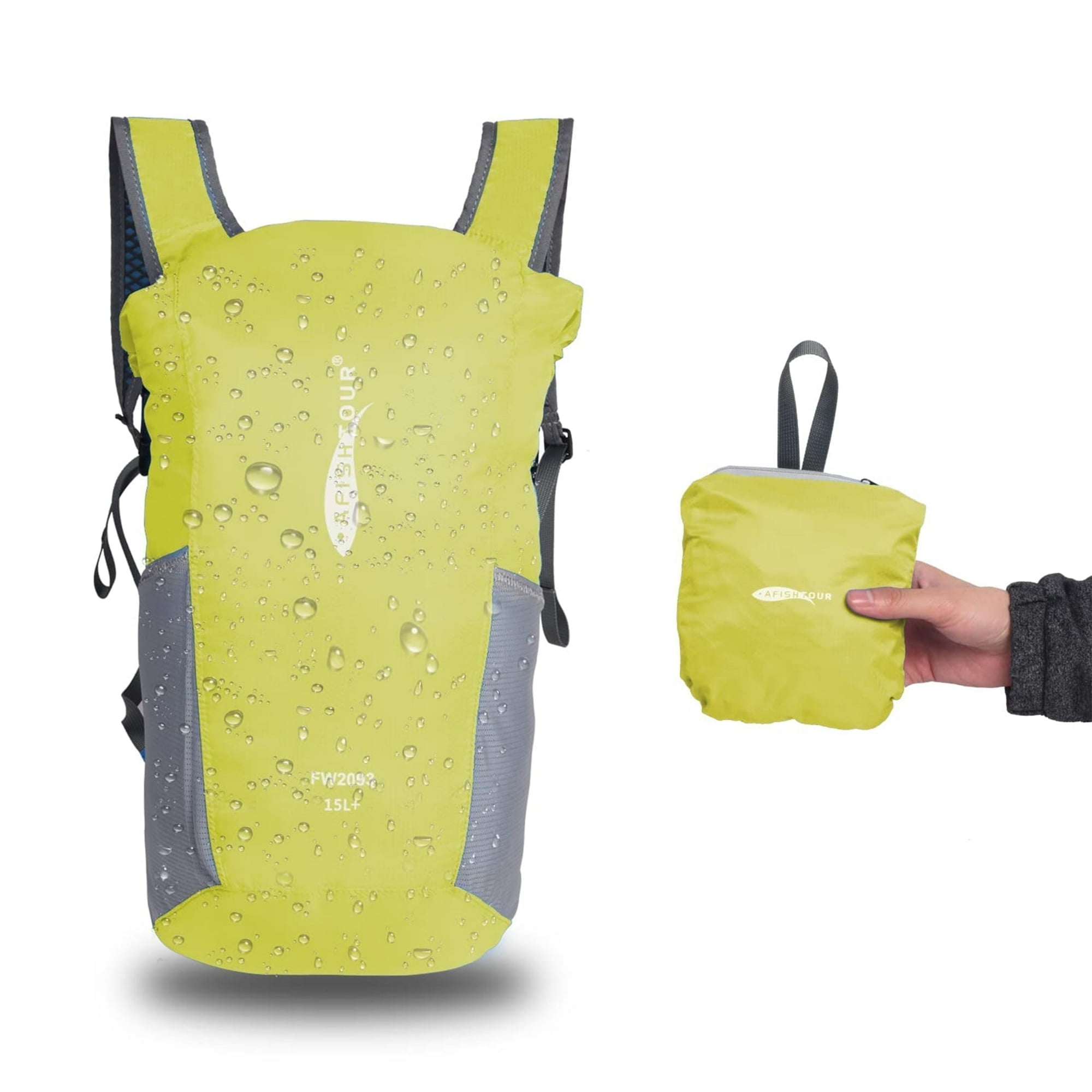 Afishtour Lightweight Packable Backpack  15l Waterproof Backpack Travel Hiking Daypack For Men Women (Yellow)