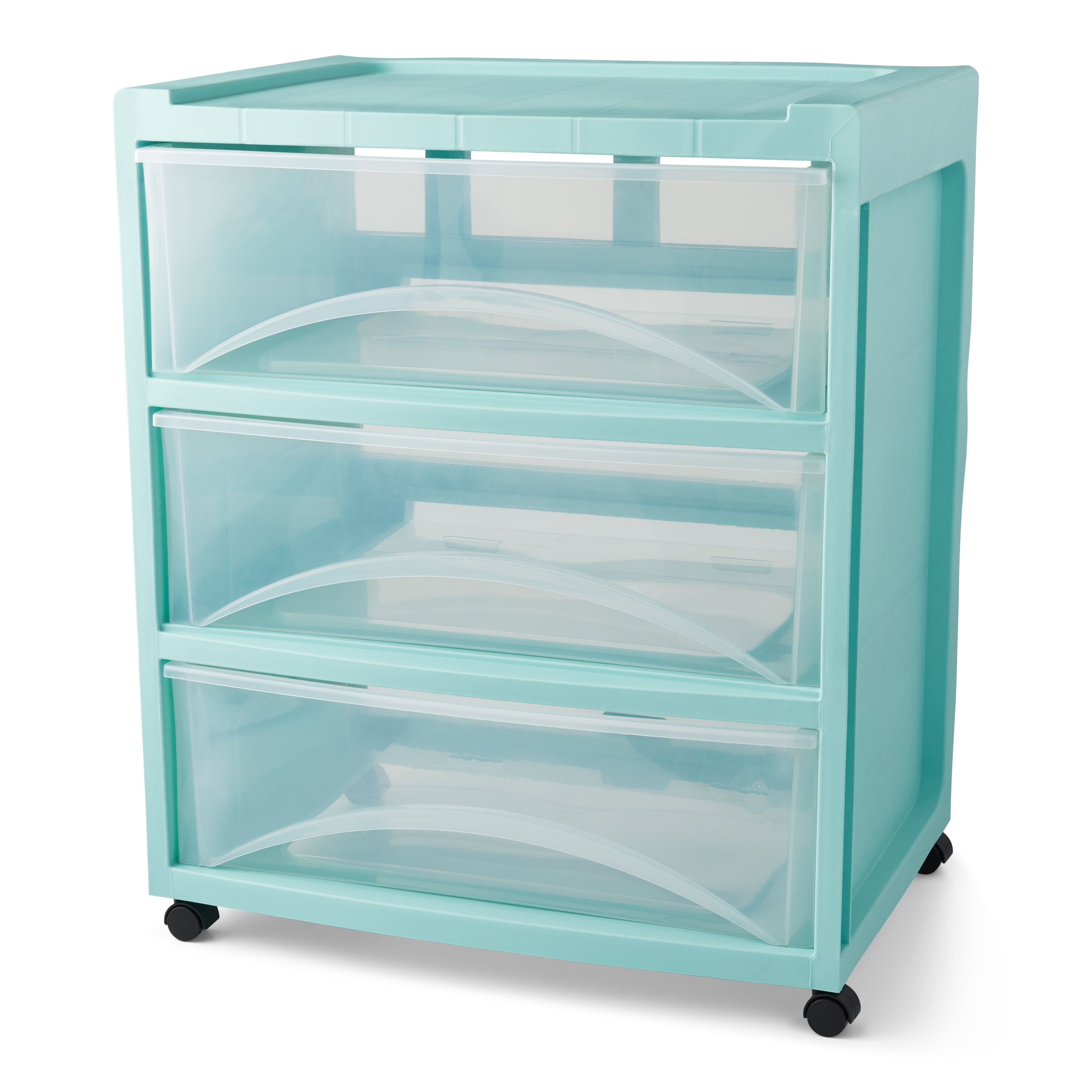 Mainstays Rolling Three Drawer Storage Organizer Cart Mint Clear