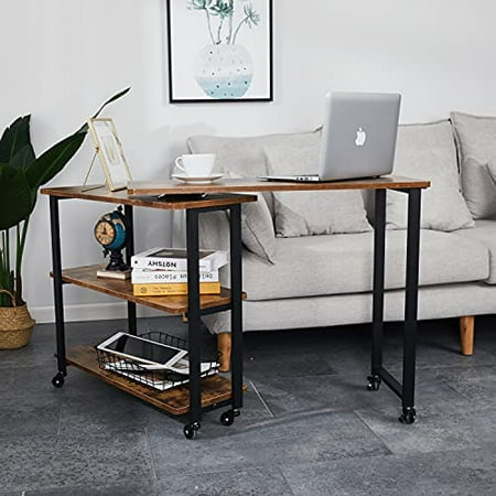 Sofa Side Table with Storage Shelves Mobile Swivel End Table with ...
