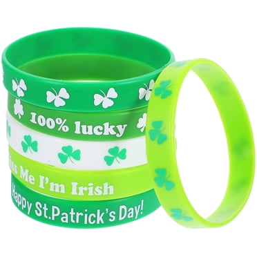 12pcs St. Patrick's Day Green Shamrock Wristbands - Silicone Irish ...