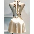 Champagne Solid Plunging Cowl Neck Halter Tie-Back Mini Dress Summer ...