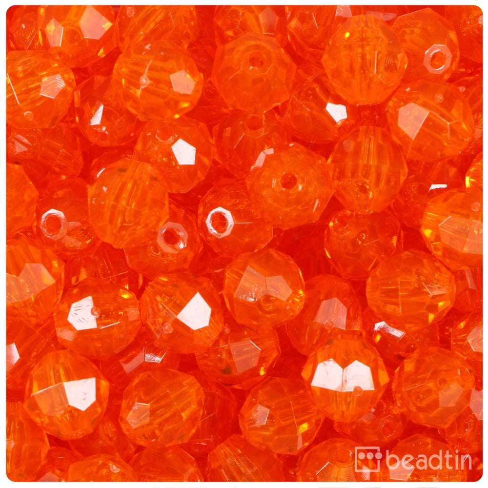 BeadTin Orange Transparent 12mm Faceted Round Plastic Beads (180pcs ...