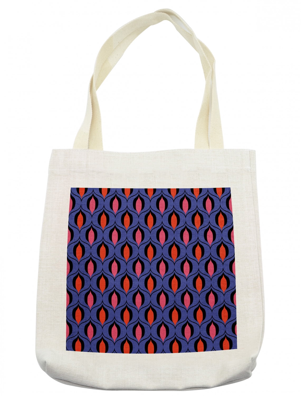 Retro Tote Bag, Art Deco Inspired Round Shapes with Streaks Grid Like ...