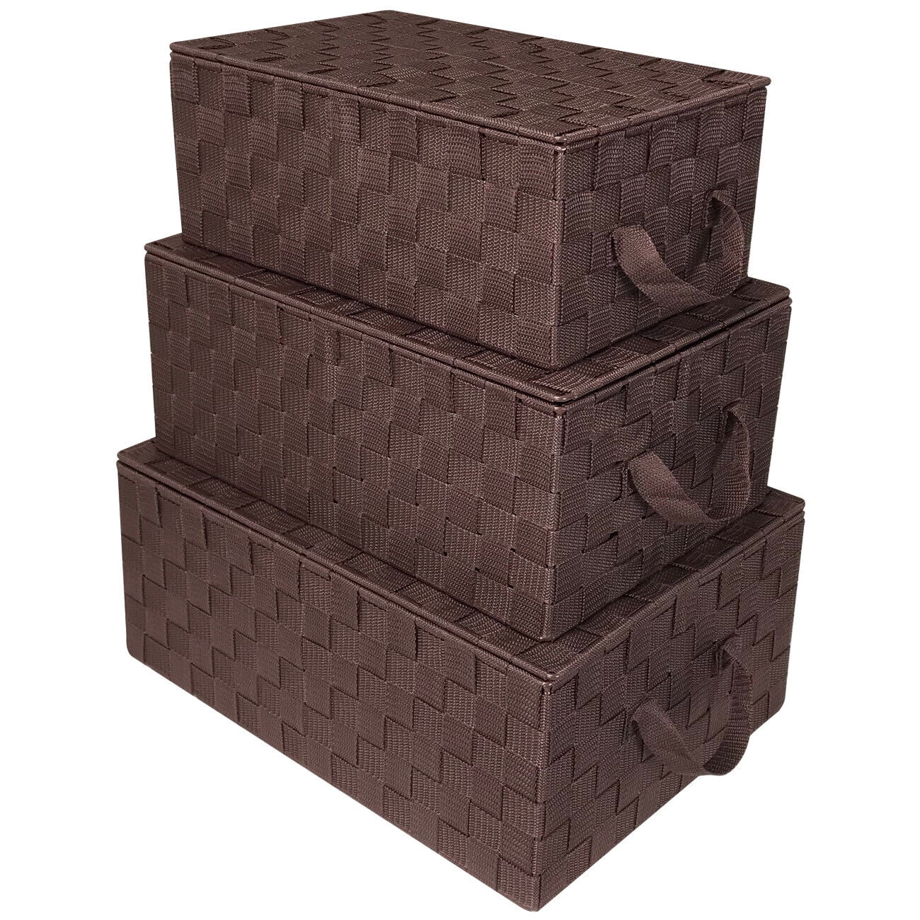3-Pack Storage Box w/ Lid for Closet & Shelves - Woven Fabric Basket ...