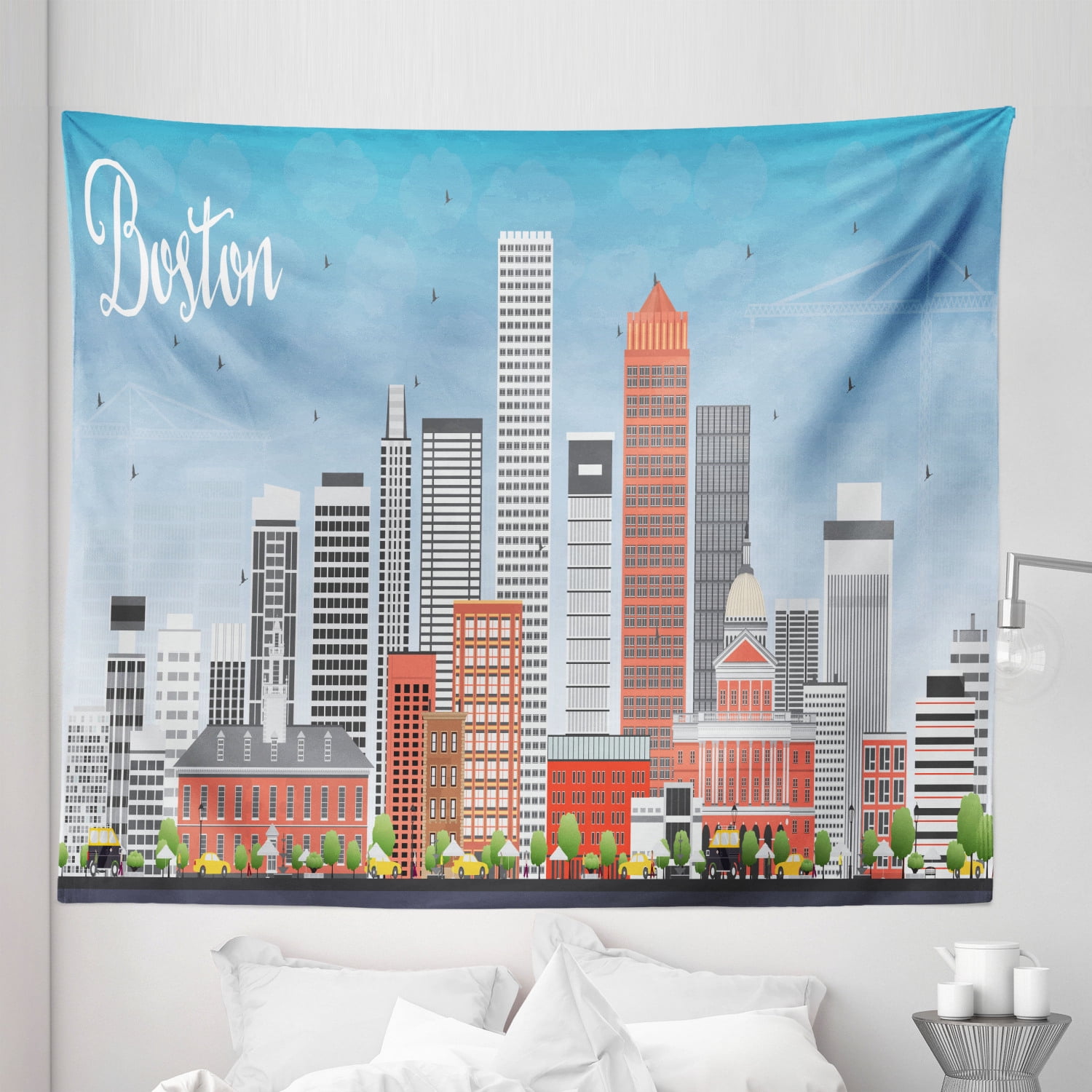 Boston Tapestry, Scene of Vibrant City Life Detailed Illustration of ...