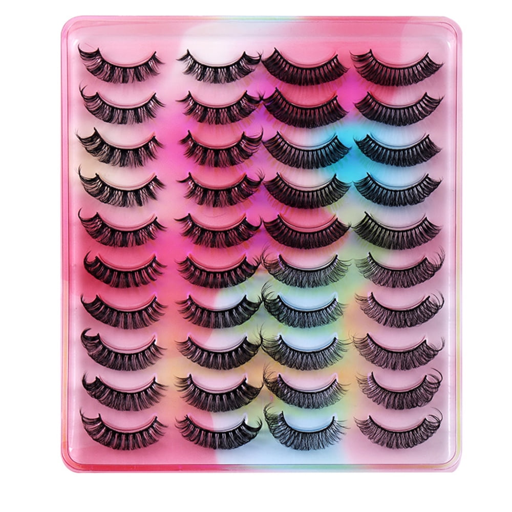 20 Pairs False Eyelashes Pack Multilayered Bushy Russian DD Curl Lashes ...
