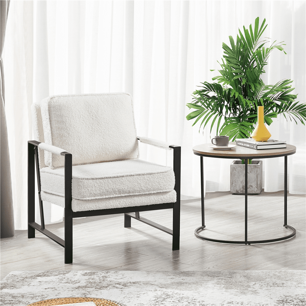 Easyfashion Retro Upholstered Lounge Chair for Living room, Ivory ...