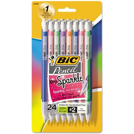 BIC Pencil Xtra Sparkle (colorful barrels), Medium Point (0.7 mm), 24 ...
