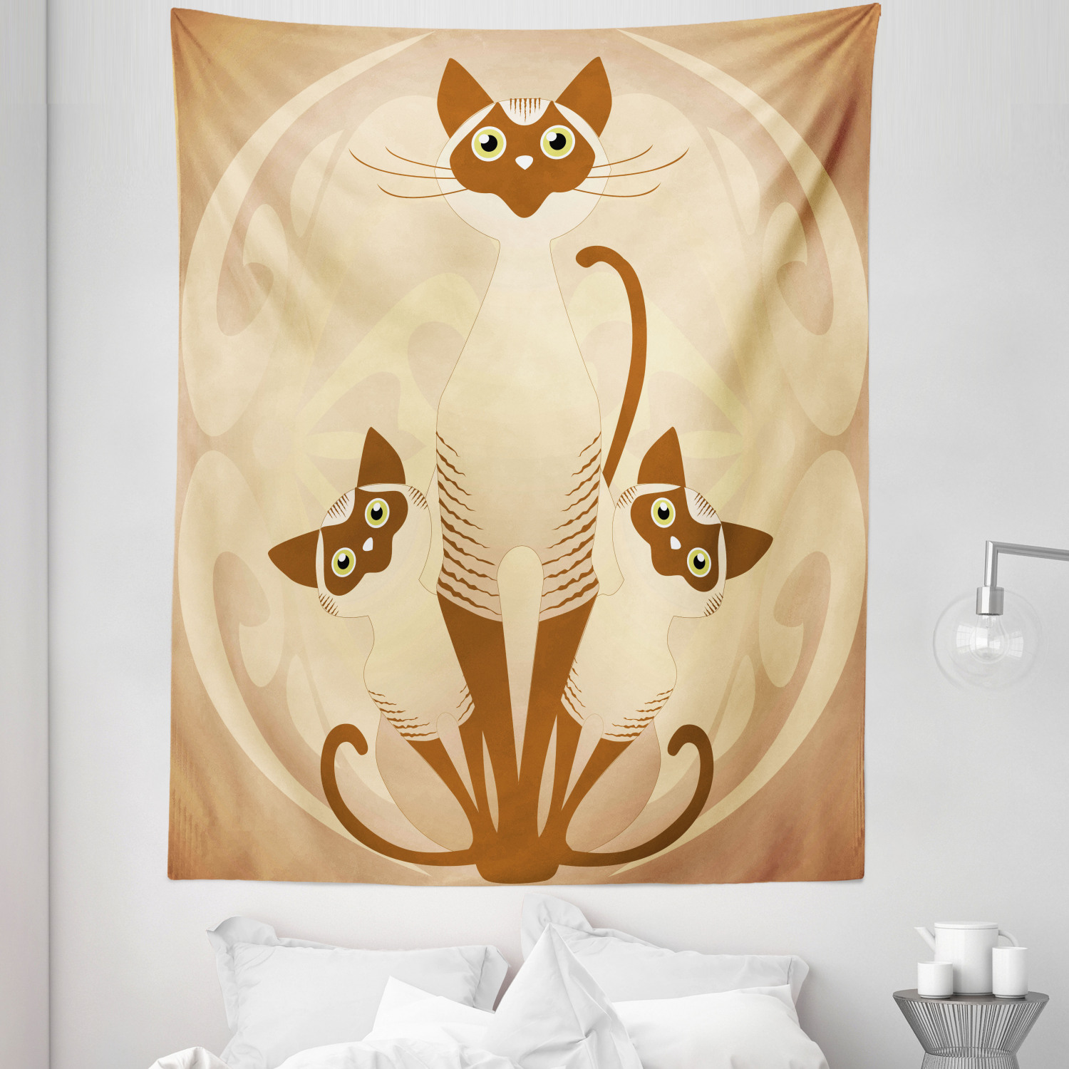 Animal Tapestry, 3 Cats Feline Familly Siamese Kittens with Ivy ...