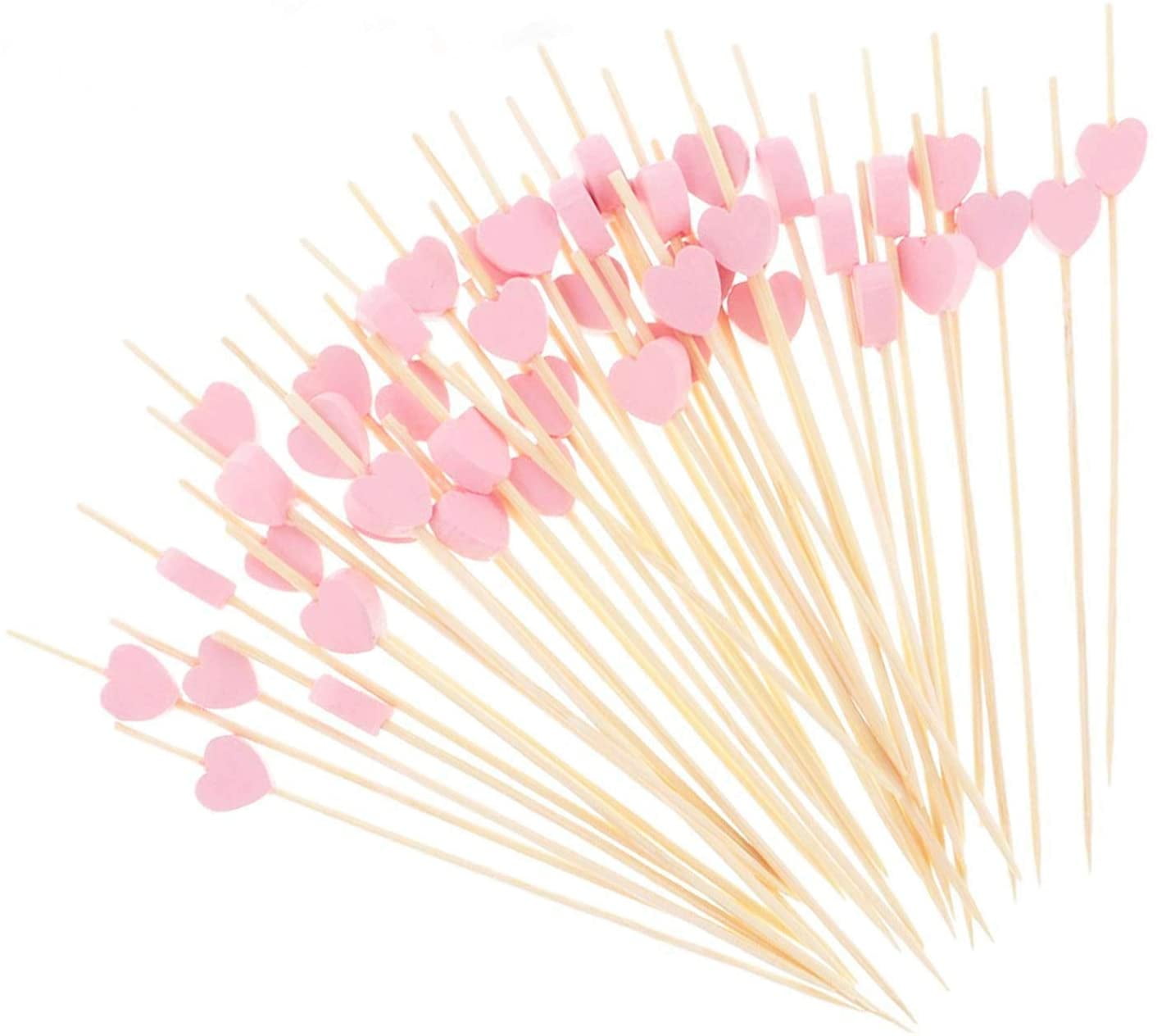 100 Counts Handmade 4.7" Pink Heart Cocktail Sticks Sandwich Fruit ...